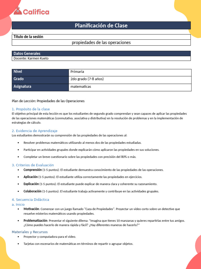 Propiedades de las Operaciones Matemáticas | PDF | Matemáticas ...