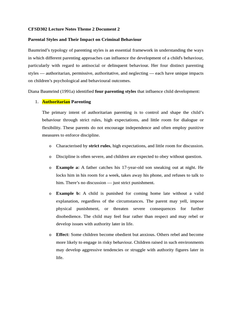 CFSD302 Lecture Notes Theme 2 Document 2 | PDF | Juvenile Delinquency ...
