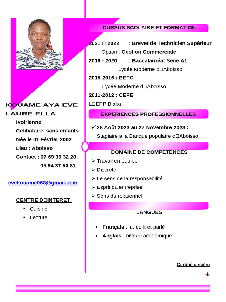 CV Kouame Aya Eve Laure Ella | PDF