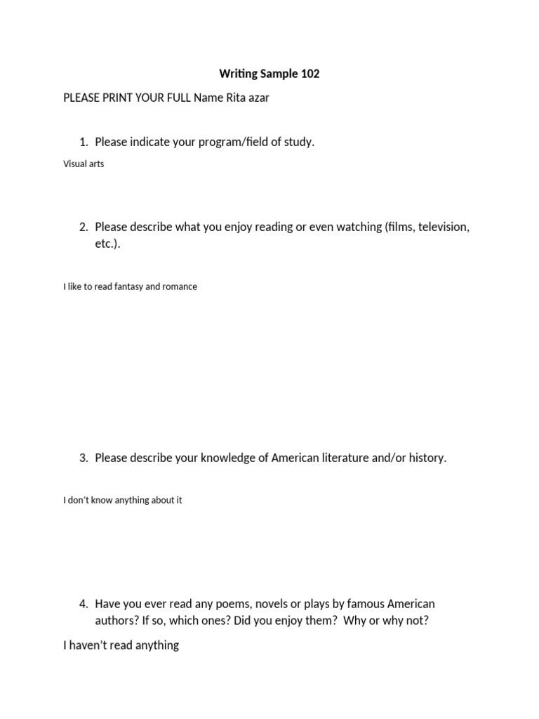 Visual Arts Student Writing Sample | PDF