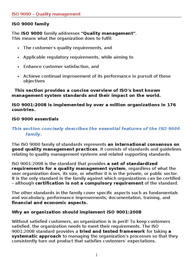 ISO 9000 - Quality Management: This Section Concisely Describes The ...