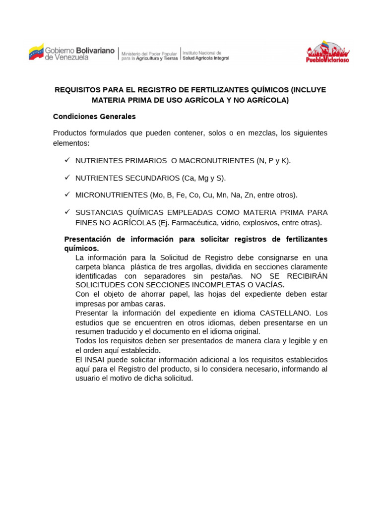 Registro de Fertilizantes Químicos: Requisitos | PDF | Fertilizante ...