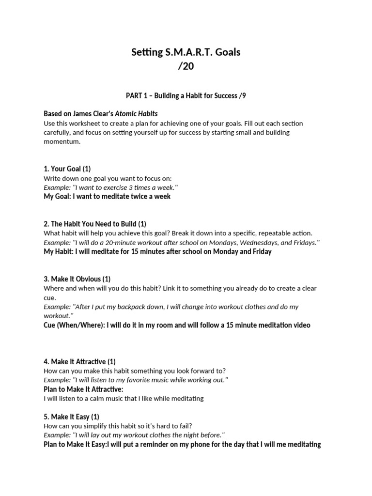 Goal-Setting Assignment | PDF | Meditation | Habits