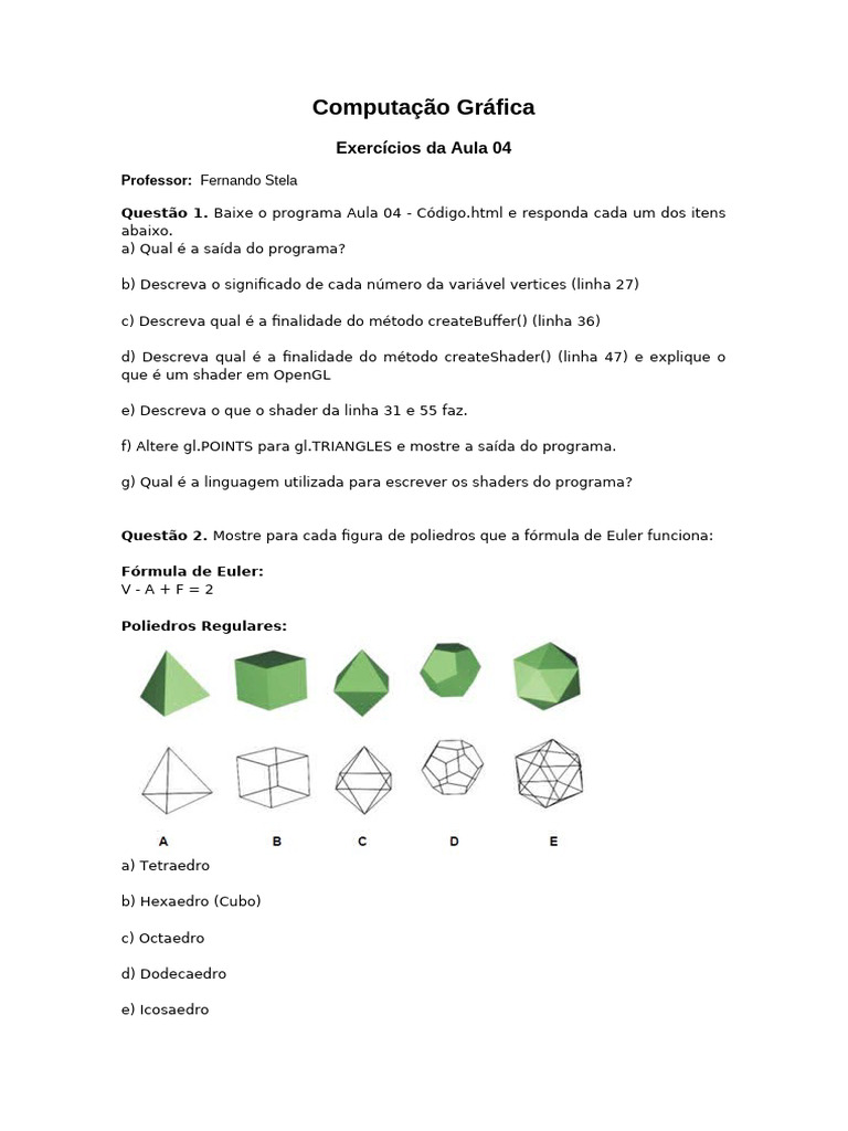Aula 04 - Exercícios CG | PDF