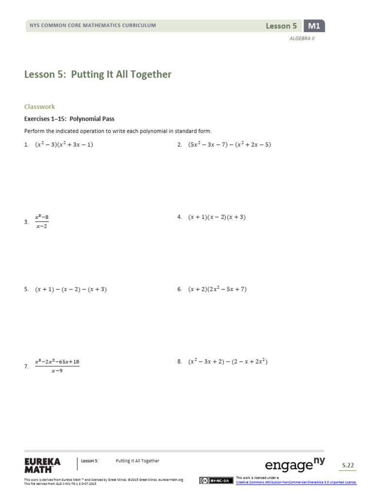 Algebra II m1 Topic A Lesson 5 Student | PDF | Subtraction | Mathematics