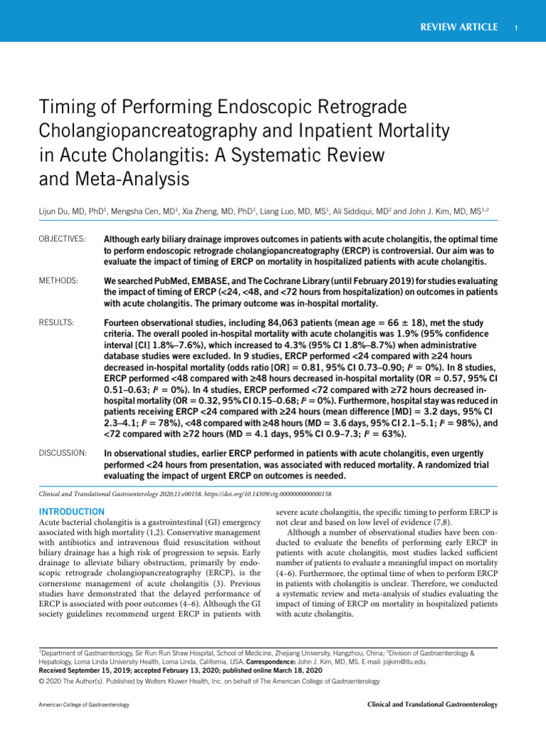 Timing of ERCP in Acute Cholangitis | PDF | Health Care | Medical ...