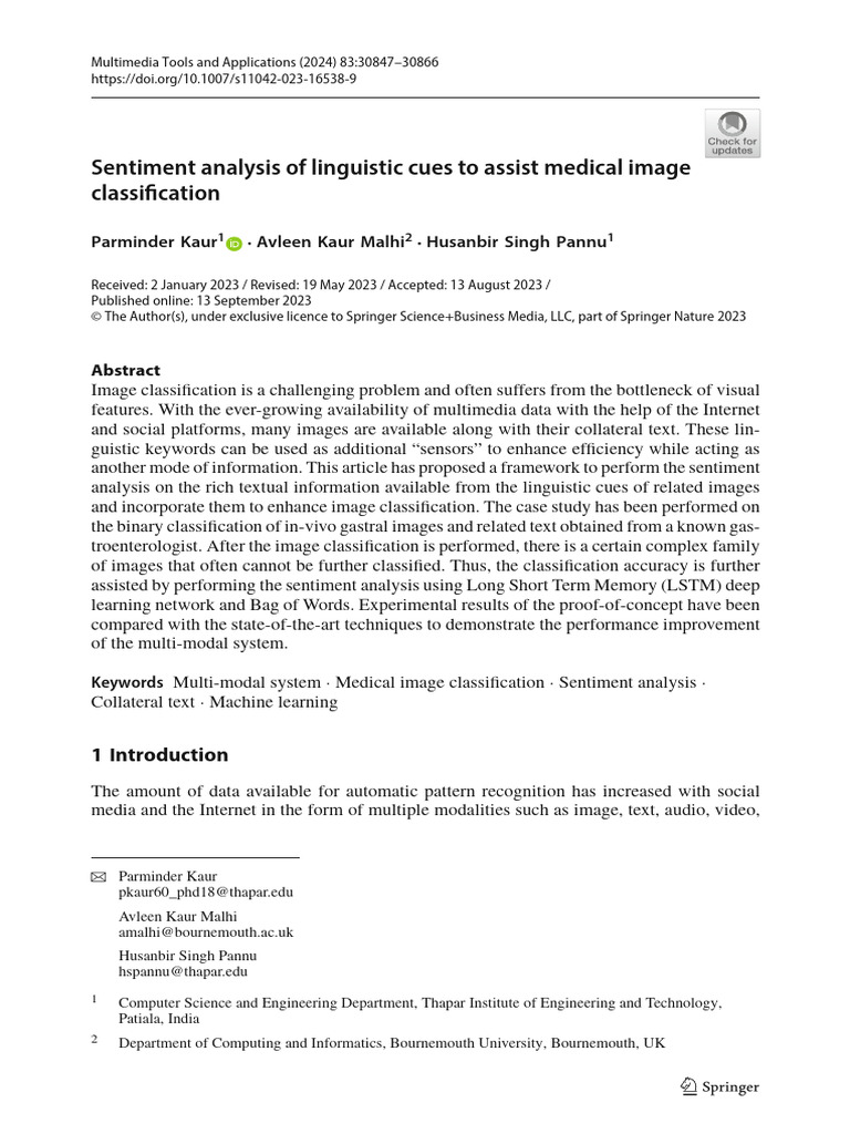 26_Sentiment analysis of linguistic cues to assist medical image classification | PDF ...