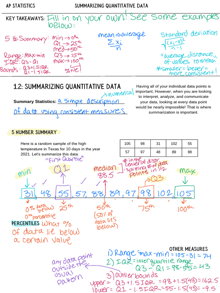 Summarizing Quantitative Data Analysis | PDF | Mean | Statistics