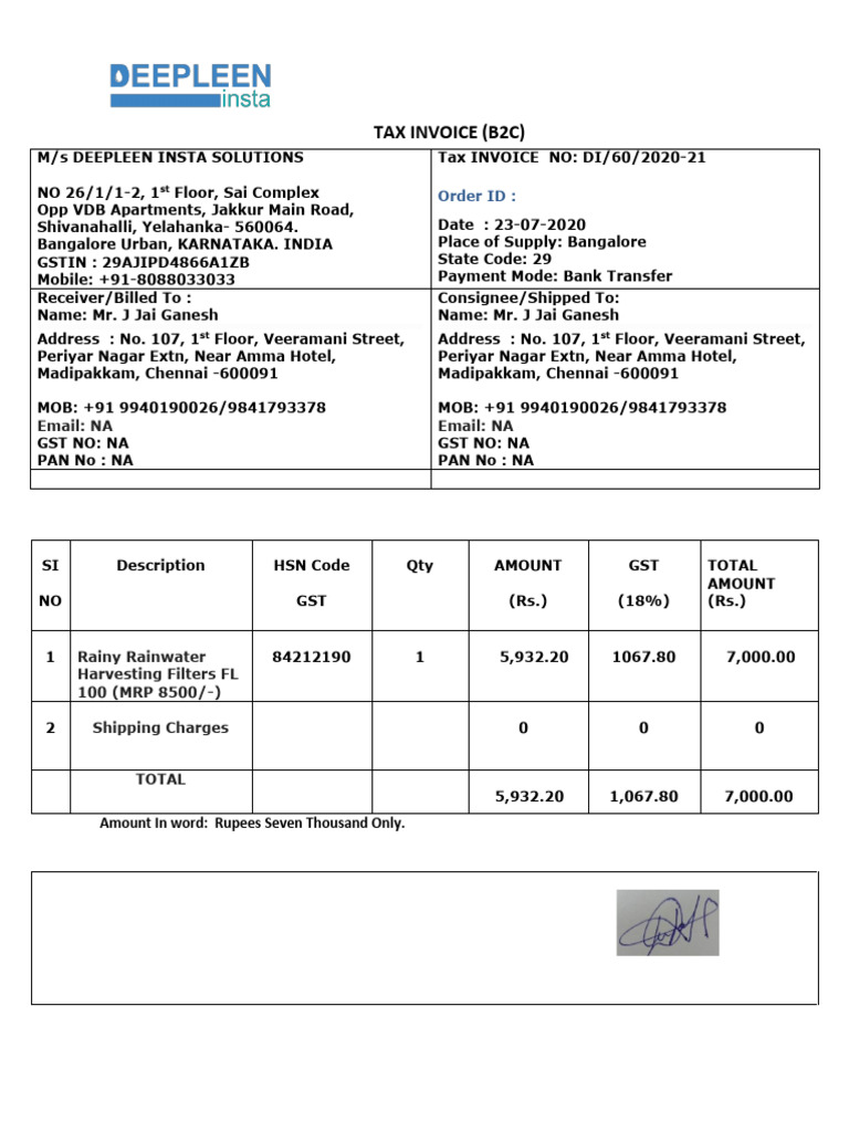 Deepleen Insta Solutions Invoice 2020 | PDF | Invoice | Government Finances