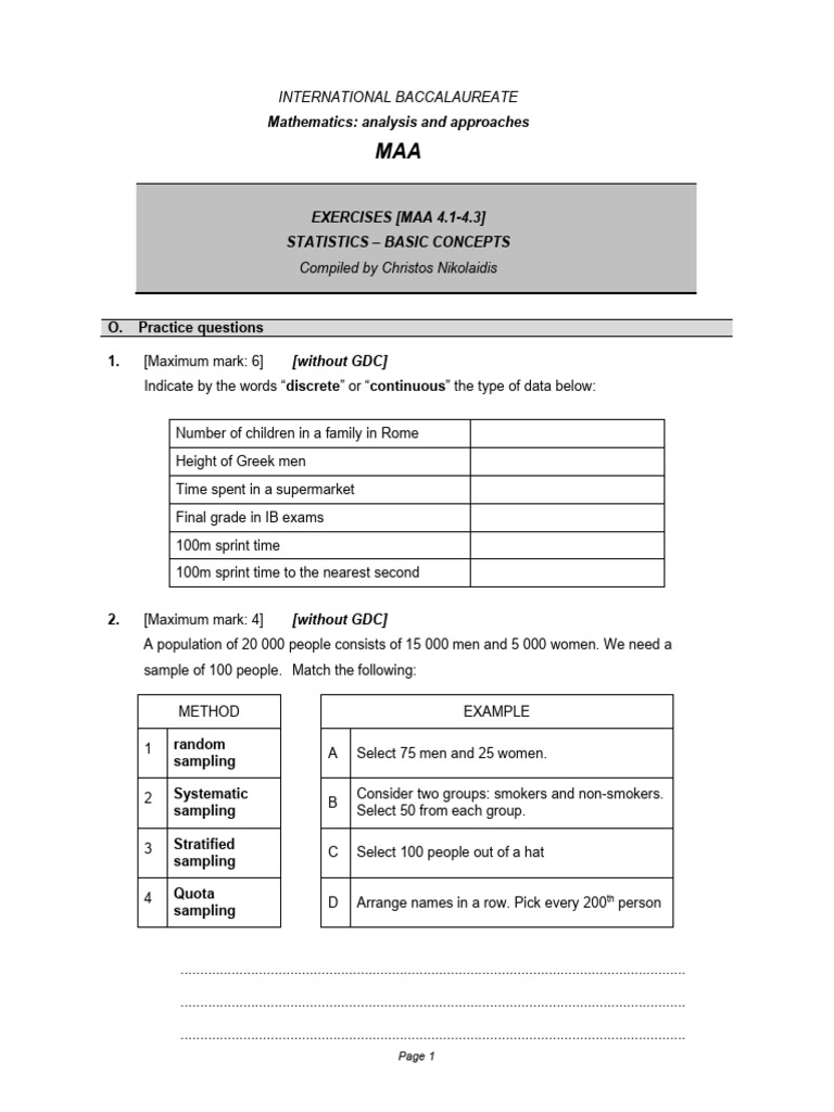Maa 4.1-4.3 Statistics - Basic Concepts | PDF | Statistics ...
