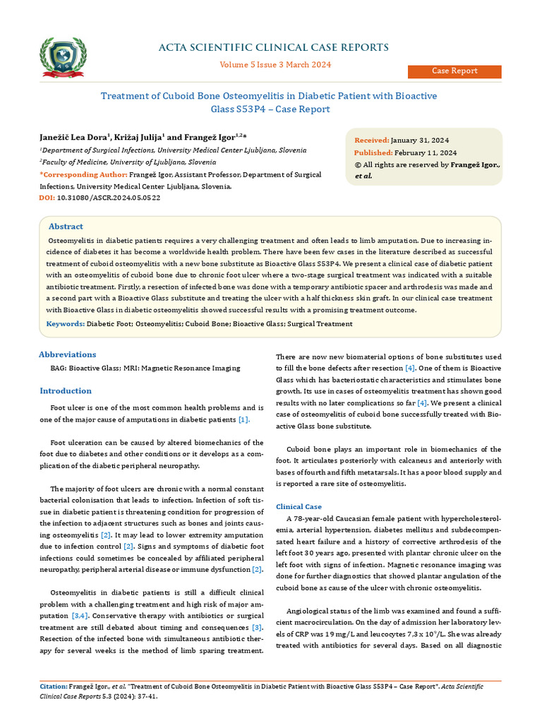Cuboid Bone Osteomyelitis in Diabetic Patient | PDF | Diabetes | Surgery