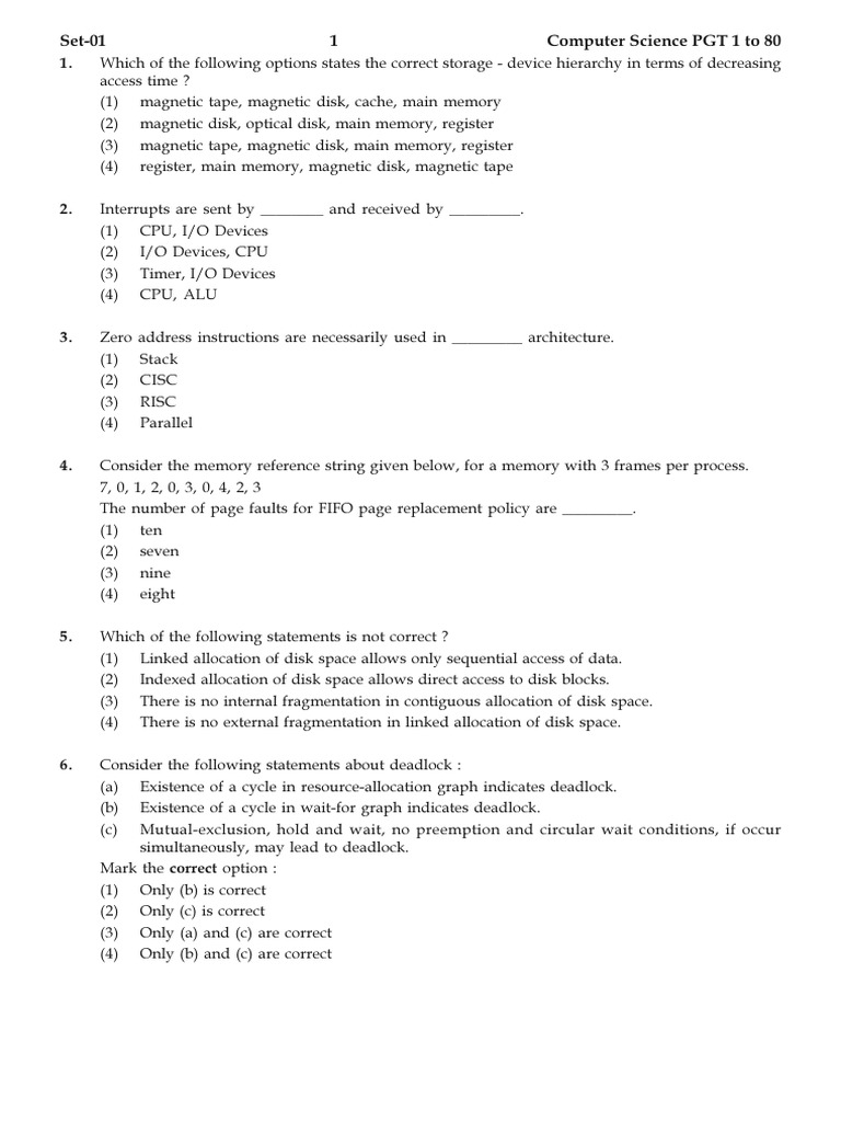 J Set 01 PGT (Direct) 051 to 130 Computer Science English | PDF | Computer Data Storage | Disk ...