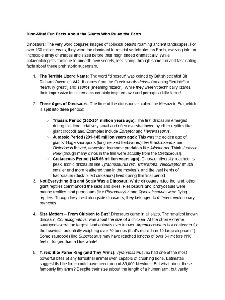 Dino-Mite! Fun Facts About Dinosaurs | PDF | Dinosaurs | Zoology
