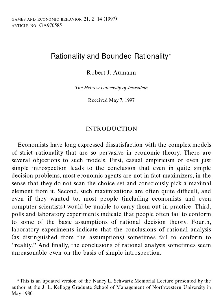 1 Bounded Rationality - Aumann | PDF | Game Theory | Rationality
