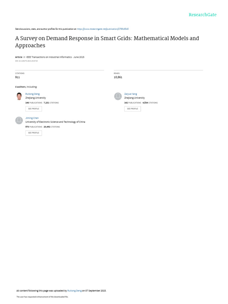 A Survey On Demand Response in Smart Grids: Mathematical Models and Approaches | PDF | Smart ...