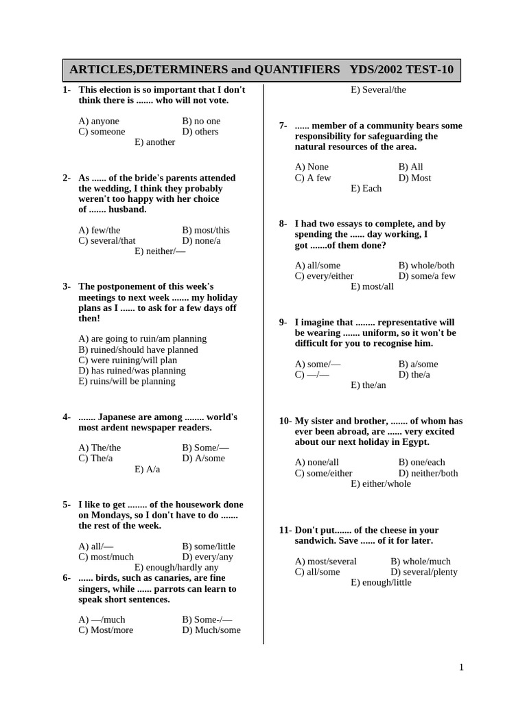 Articles, Determiners and Quantifiers | PDF