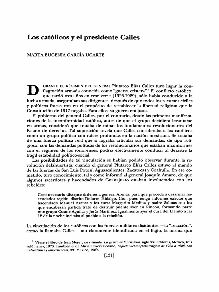 Los Católicos El Presidente Calles: Urante El Régimen Del General | PDF ...
