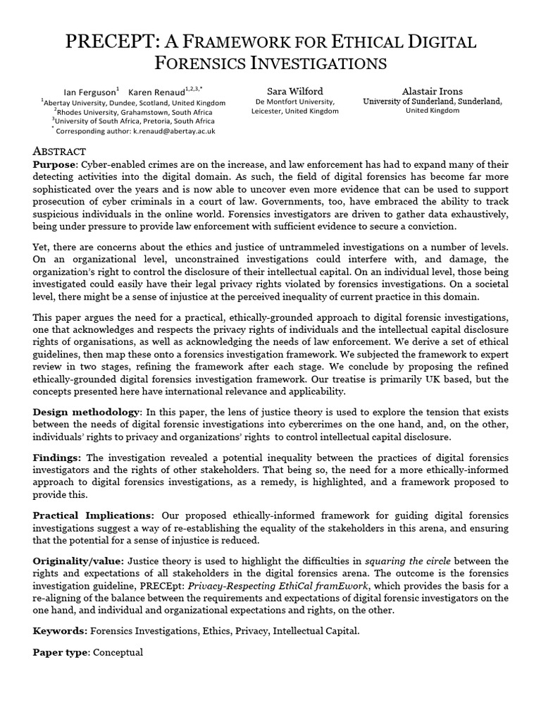 Ferguson Etal JIC 2020 Precept Framework Ethical Digital Forensics Investigations | PDF ...