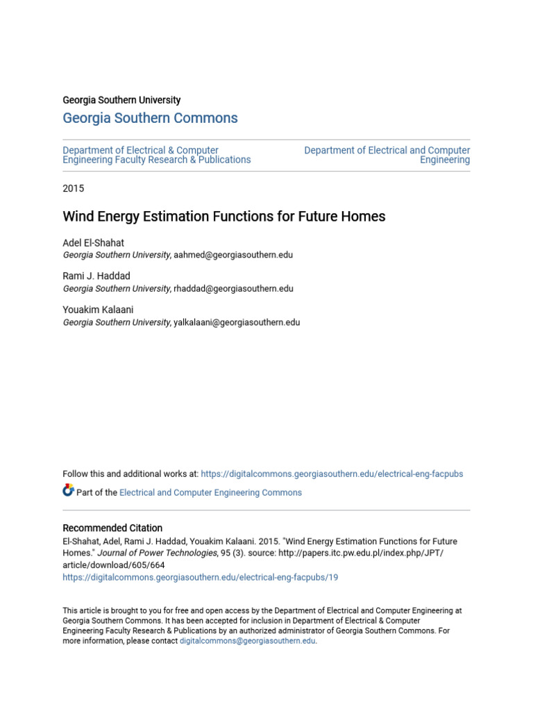 Wind Energy Estimation Functions For Future Homes | PDF | Wound ...