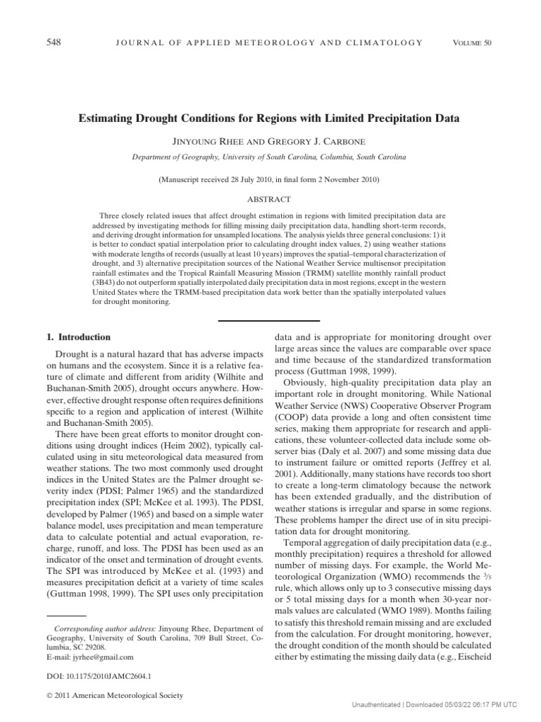 (15588432 - Journal of Applied Meteorology and Climatology) Estimating Drought Conditions For ...