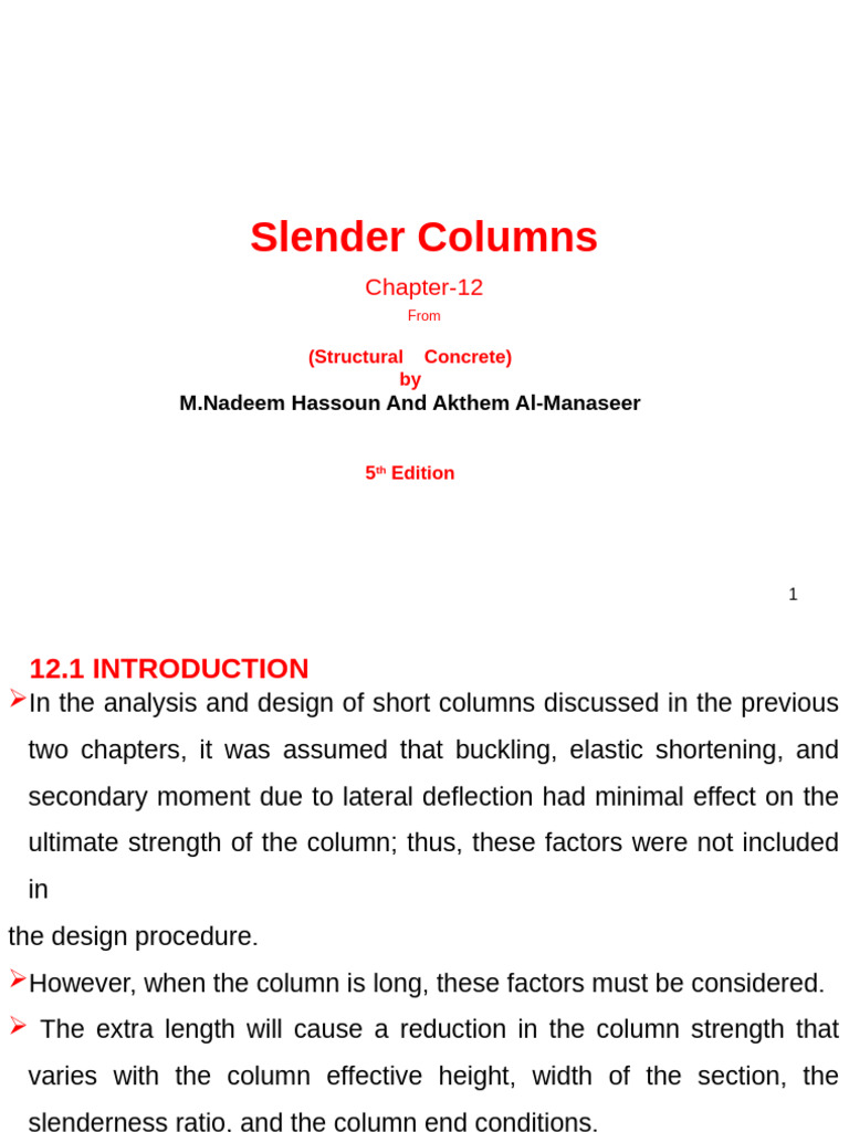 Slender Column Design and Analysis | PDF | Bending | Beam (Structure)