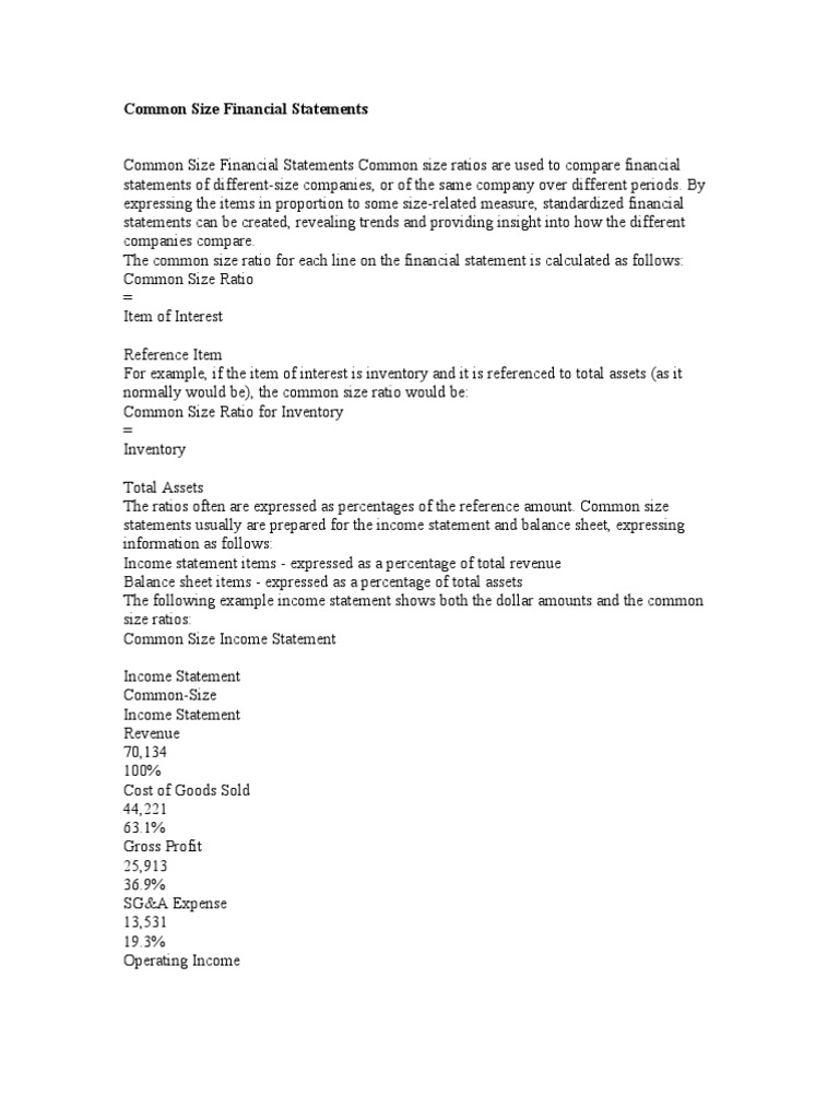 Common Size Financial Statements | PDF | Balance Sheet | Income Statement