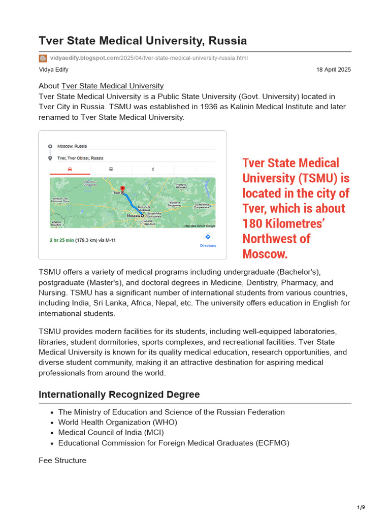 Tver State Medical University, Russia | PDF | Cost Of Living | Medical School