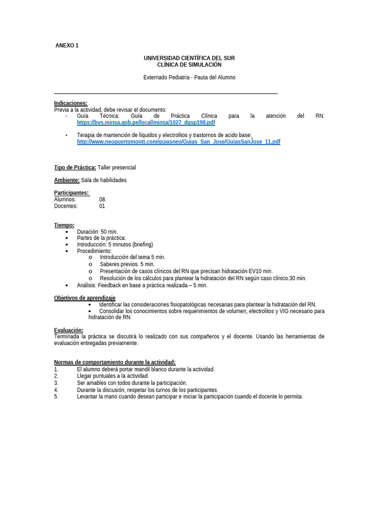 Pauta Alumno - Hidratación Del RN-2 | PDF