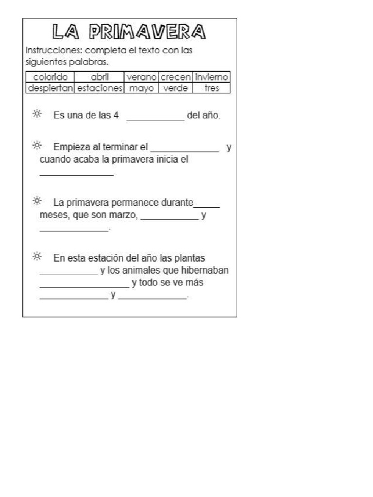 COMPLETAR LA ORACION PRIMAVERA | PDF