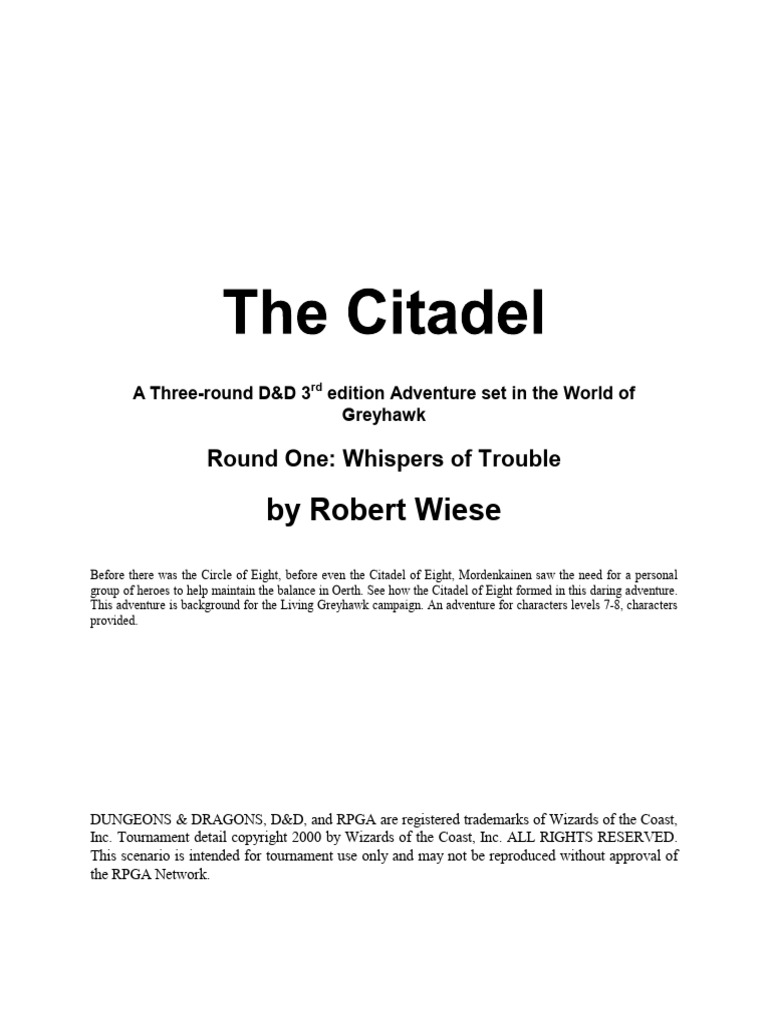 VER0-00 - The Citadel | PDF | Dungeons & Dragons