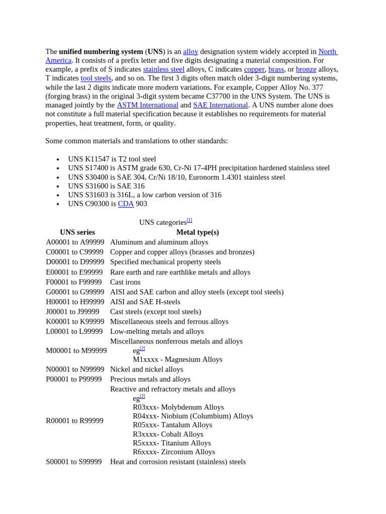 The Unified Numbering System (UNS) | PDF | Alloy | Steel