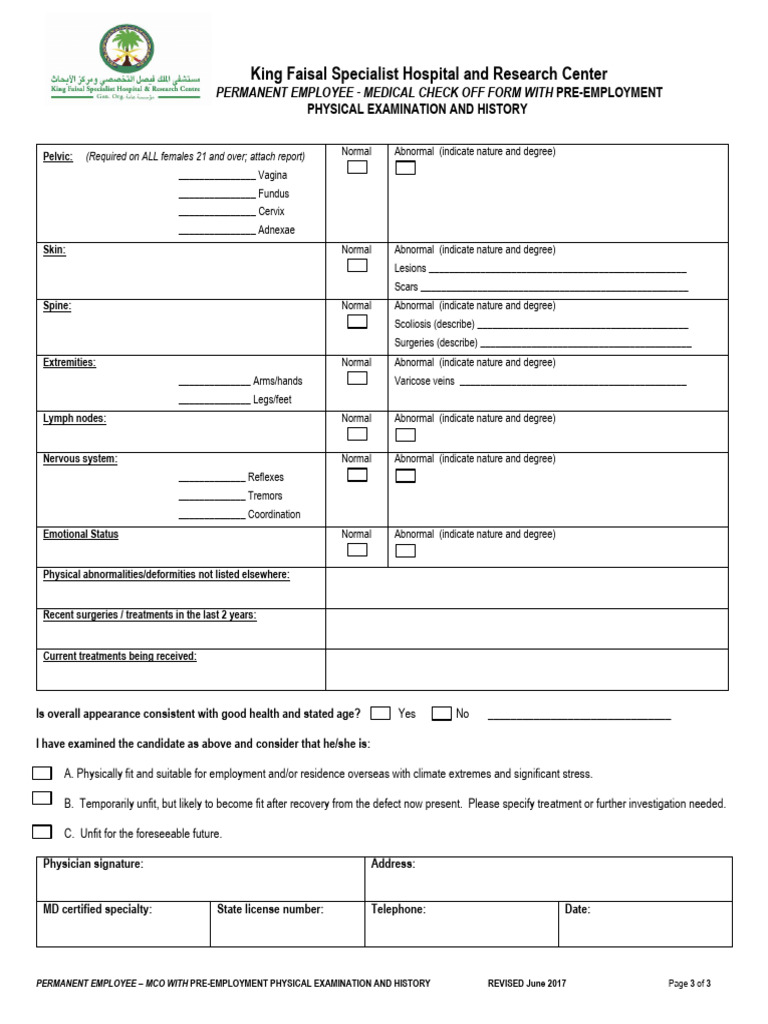 Medical Check-Off Form for Employment | PDF | Medical Specialties ...