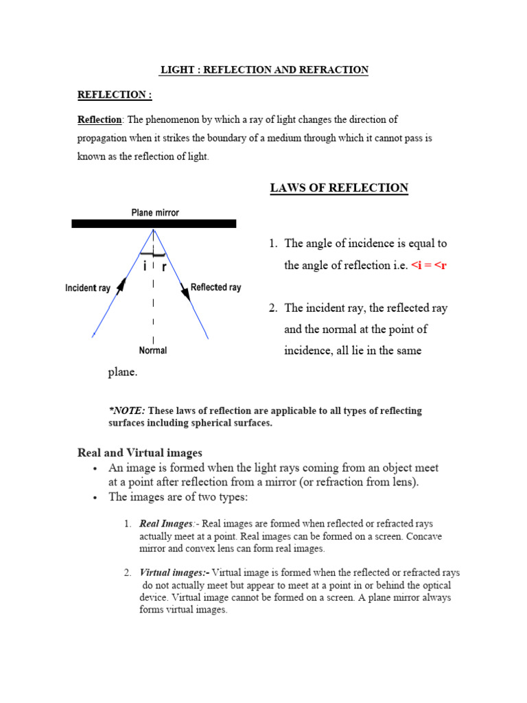 Light Notes Part 1 | PDF | Reflection (Physics) | Light
