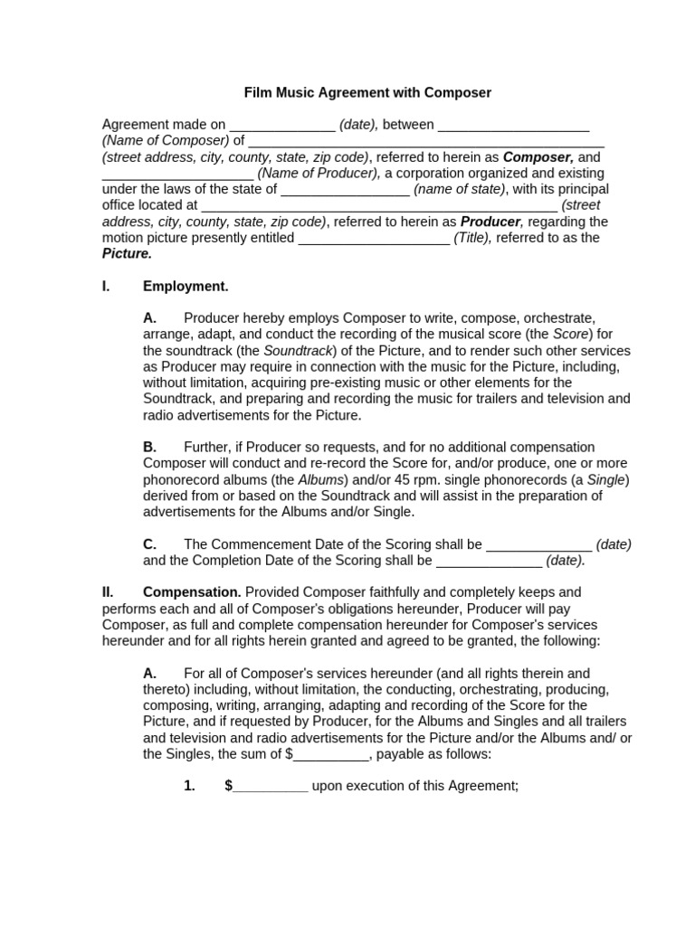 Film Music Composer Agreement Template | PDF | Royalty Payment ...