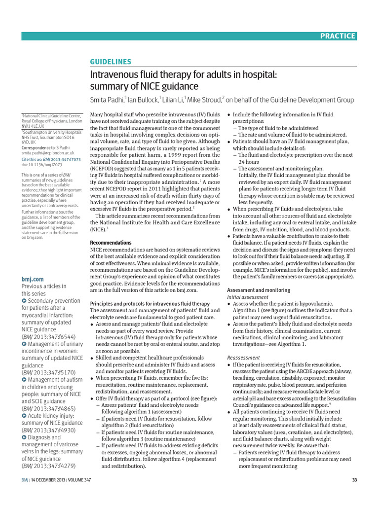 BMJ Fluidoterapia Paciente Hospitalizado EDITADO | PDF | Intravenous Therapy | Dehydration