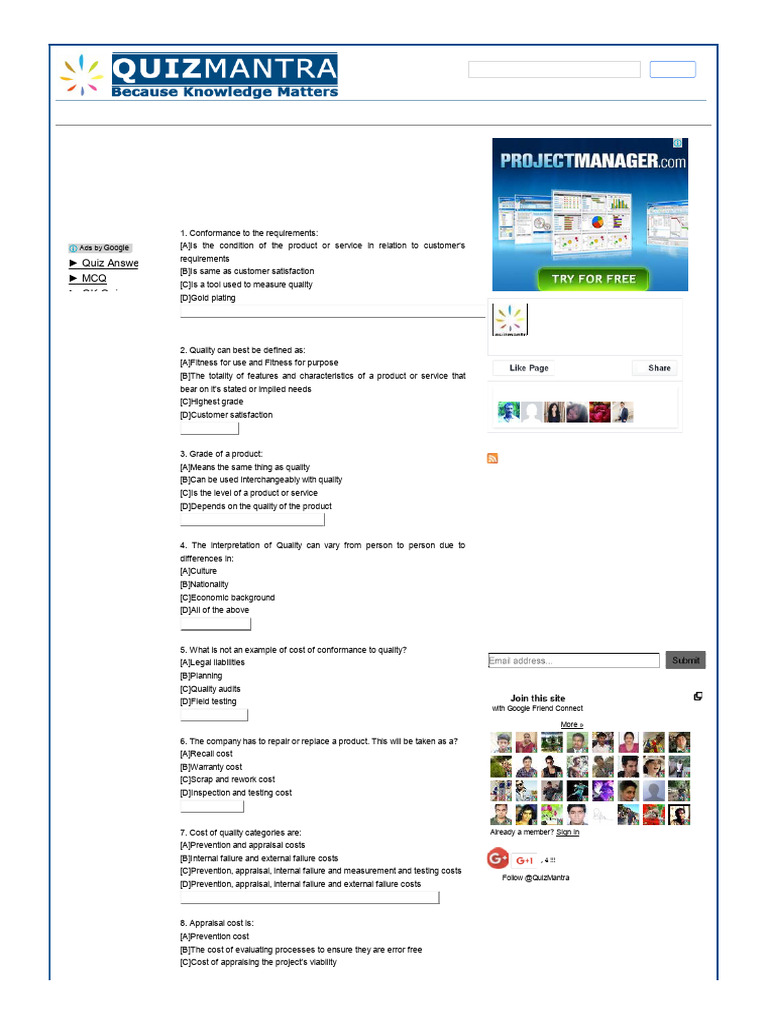 QuizMantra Project Management Multiple Choice Question Answers Project Management Quiz 73 | PDF