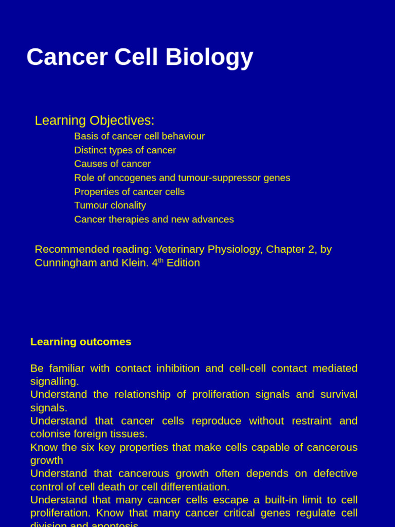 Lectures Cancer Biology I & II | PDF | Neoplasms | Cancer