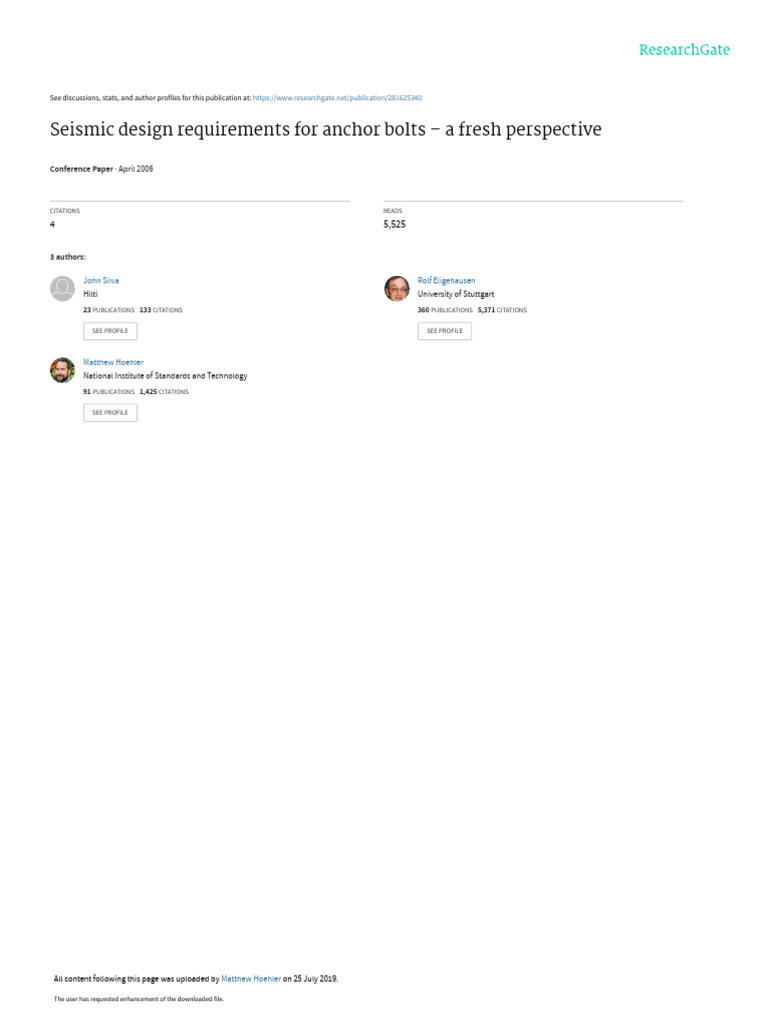 Seismic Design Requirements For Anchor Bolts - A F | PDF | Ductility ...