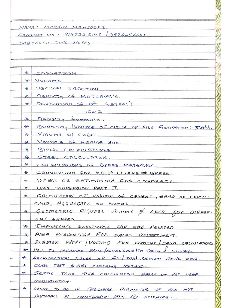 Civil Site Engineer Notes | PDF