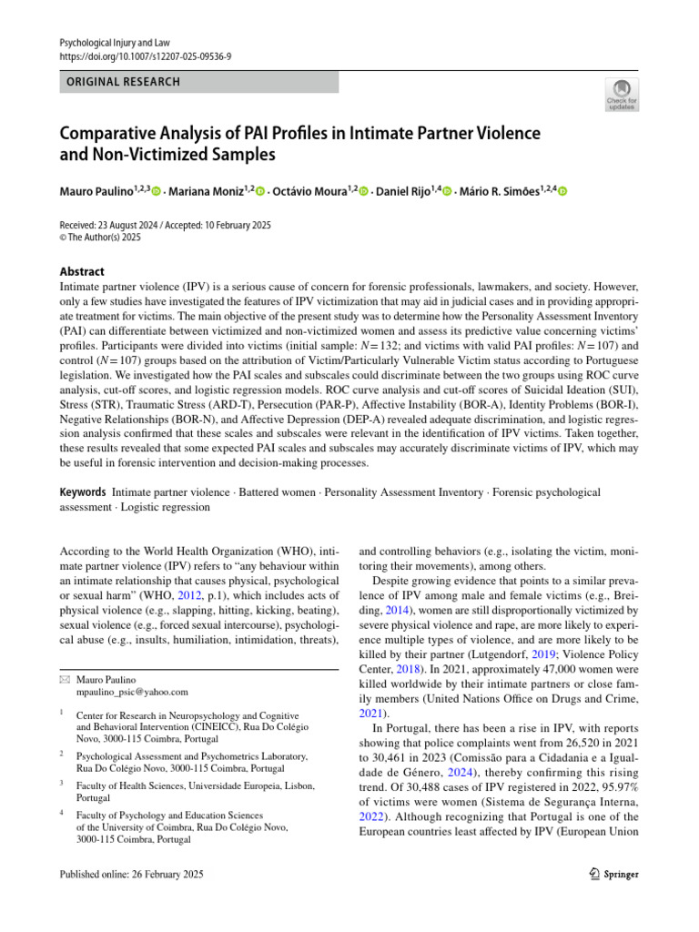 Paulino, Octávio Moura et al (2025) PAI profiles (logistic regression ...