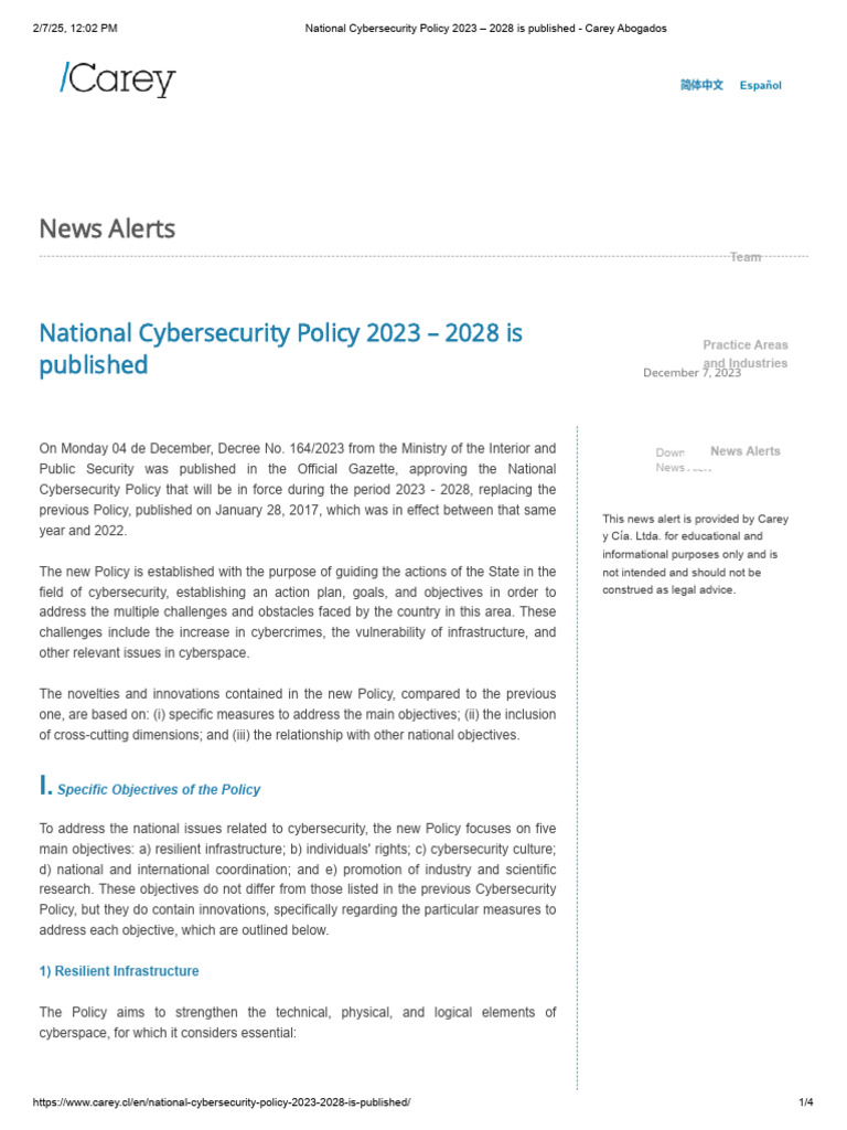 National Cybersecurity Policy 2023 – 2028 is published - Carey Abogados ...