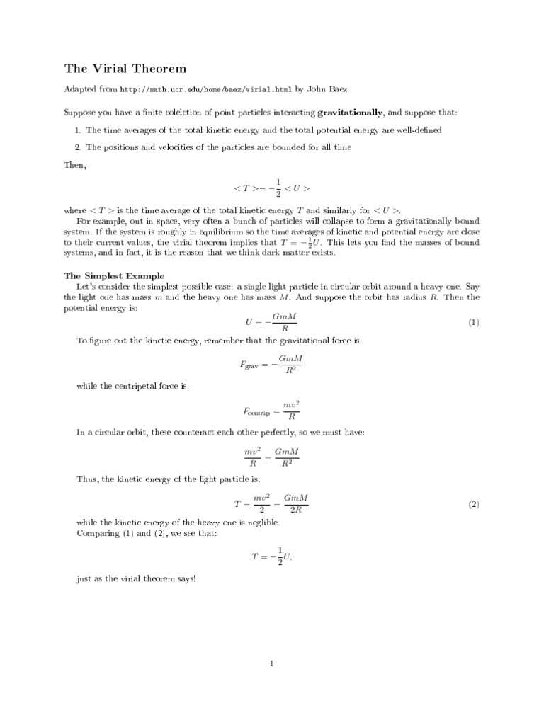 Virial Theorem | PDF | Kinetic Energy | Physical Quantities