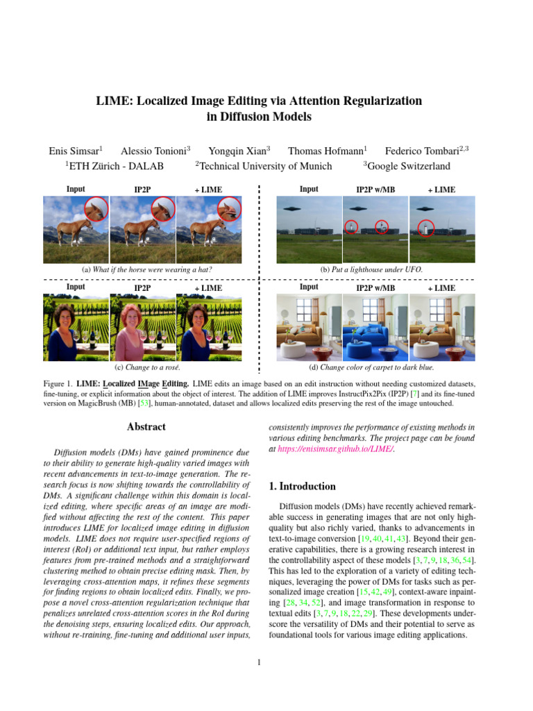 LIME: Localized Image Editing Via Attention Regularization in Diffusion Models | PDF | Image ...