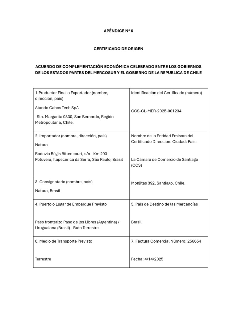 Certificado Origen Pdf