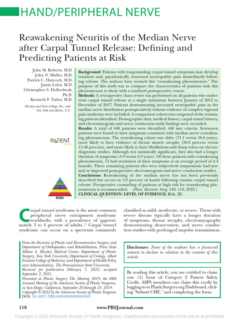 Reawakening Neuritis of The Median Nerve After.26 | PDF | Carpal Tunnel ...
