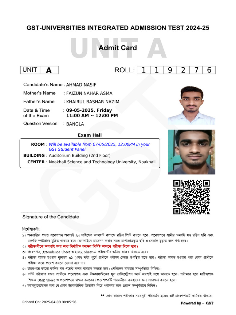 Unit A: Admit Card | PDF