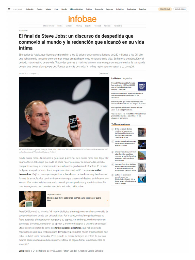 El Final de Steve Jobs Un Discurso de Despedida Que Conmovio Al Mundo y La Redencion Que Alcanzo ...