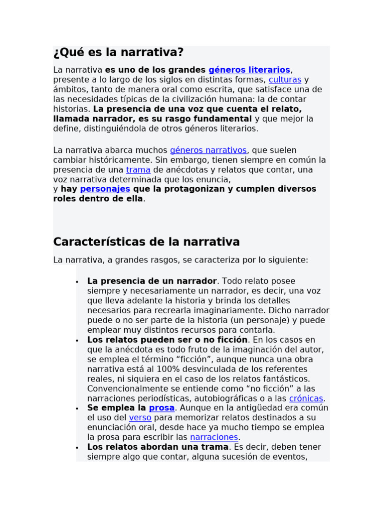 Definición y características de narrativa | PDF | Narración | Escritura