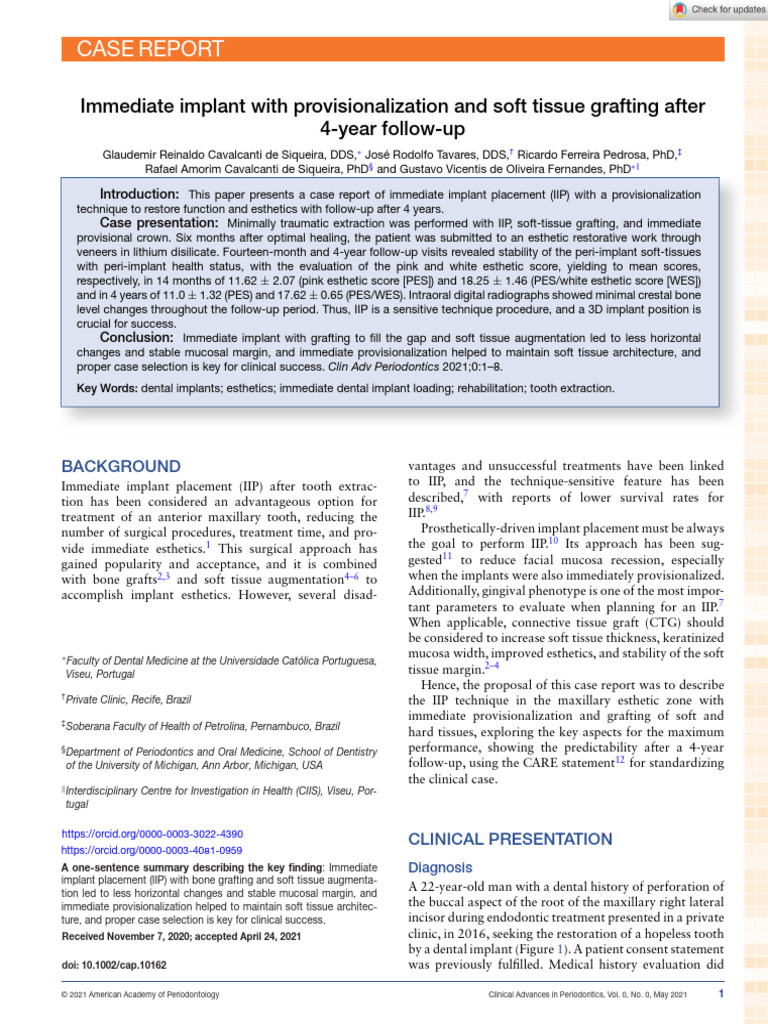 Immediate Implant With Provisionalization and Soft Tissue Grafting After 4 Year Follow Up | PDF ...