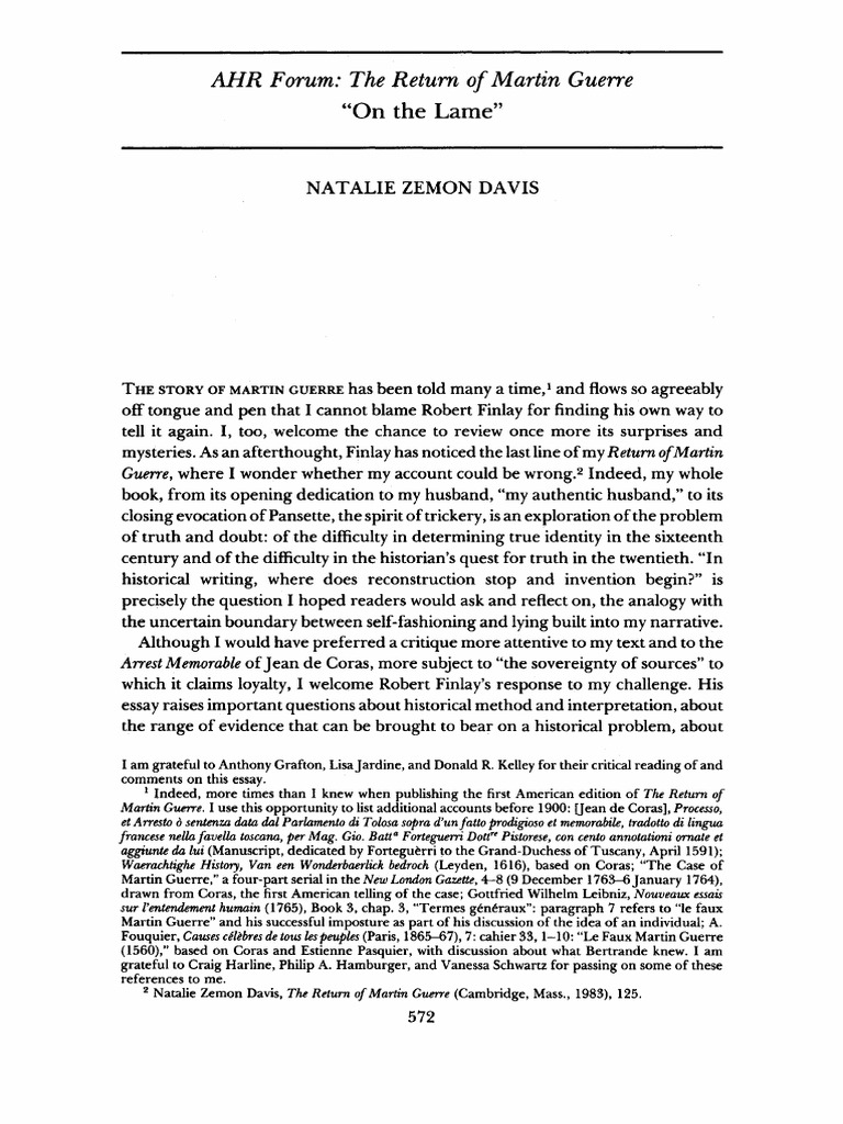 Natalie Davis On The Lame" American Historical Review | PDF
